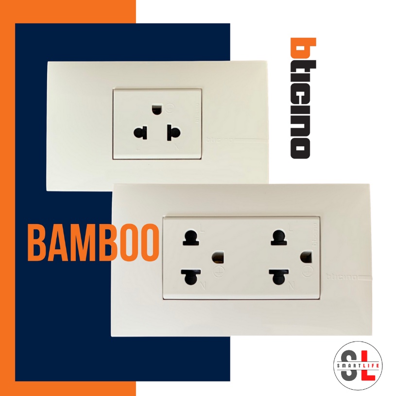 Bticino Bamboo 1 or 2 Gang 3-Pin Universal Socket Outlet Euro-US 16A ...