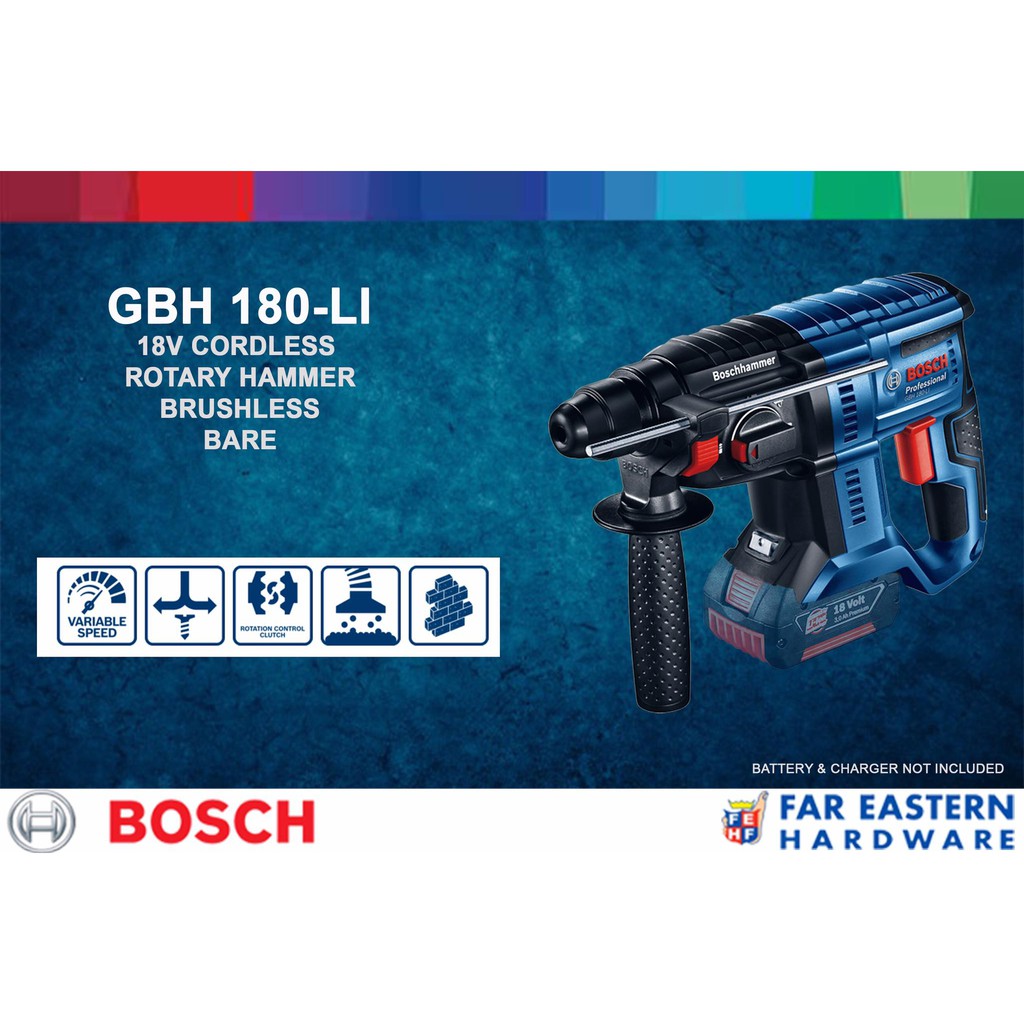 BOSCH GBH 180 Cordless Brushless Rotary Hammer SDS Plus 18V (Baretool ...