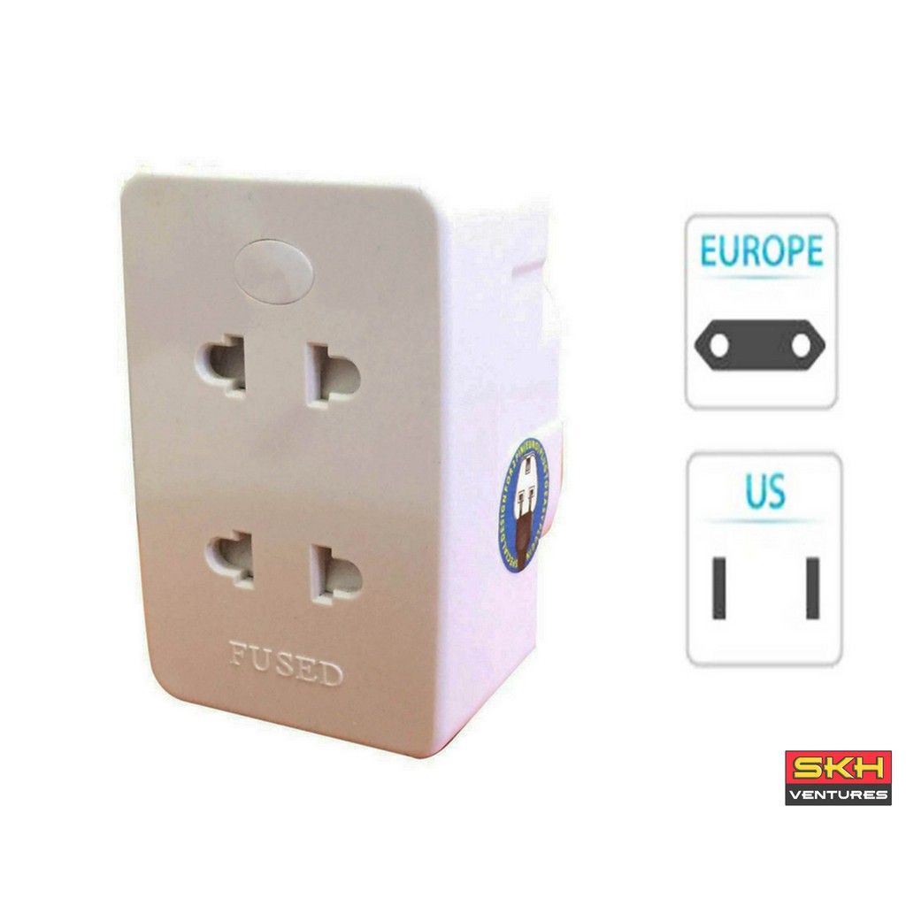 Sum UK 3 Pin Adapter With 4 Way 2 Pin Plug Socket - 2 Pin Plug Friendly ...