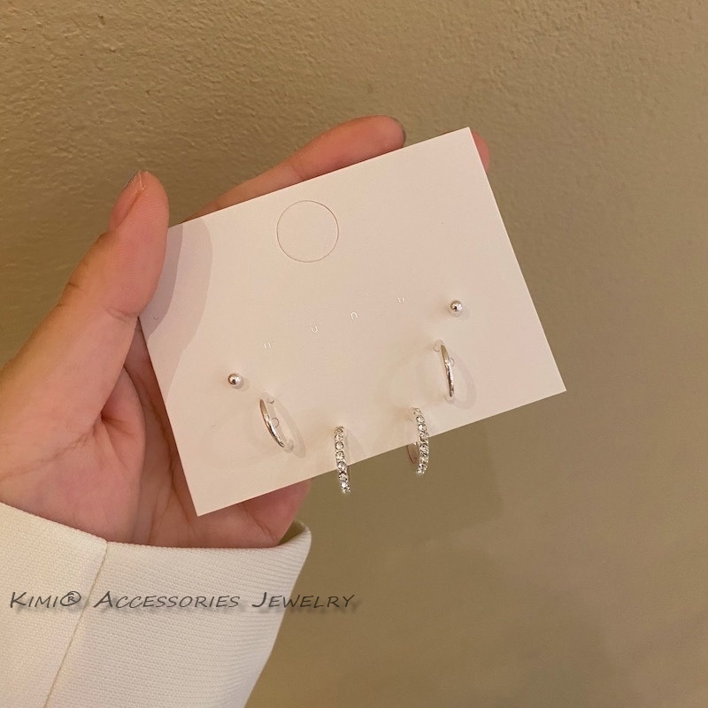 Hikaw Silver Set Hoop Earrings Set for Women Piercing Earrings ...