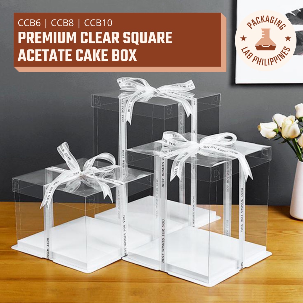 [5pcs] Premium Clear Square Acetate Cake Box for 6, 8, 10 inch cakes ...