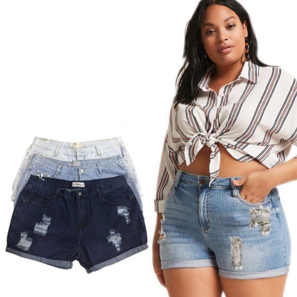Pink Elegance Plus Size Sexy High Waist Tattered Short | Shopee Philippines