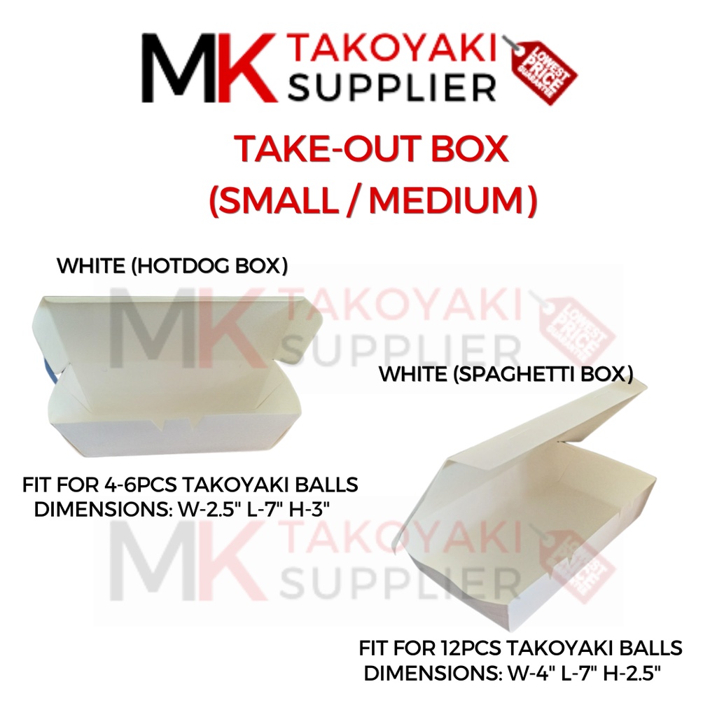 Flat Top White Take-out Boxes (50pcs) - Hotdog box/Spaghetti Box ...
