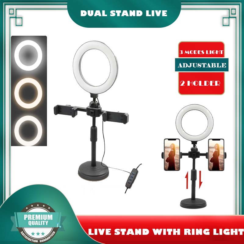 Dual Mobile Phone live stand with 3 different color fill lights beauty ...