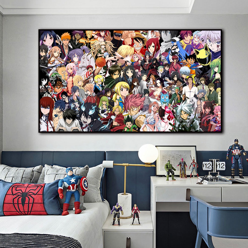 Customize 5 Panel Anime Collection Full Characters Canvas Painting HD ...