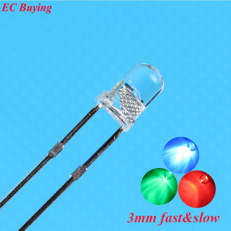 50 Pieces Clear 3mm RGB Slow / Fast Flashing Red Green Blue 3 Colors ...