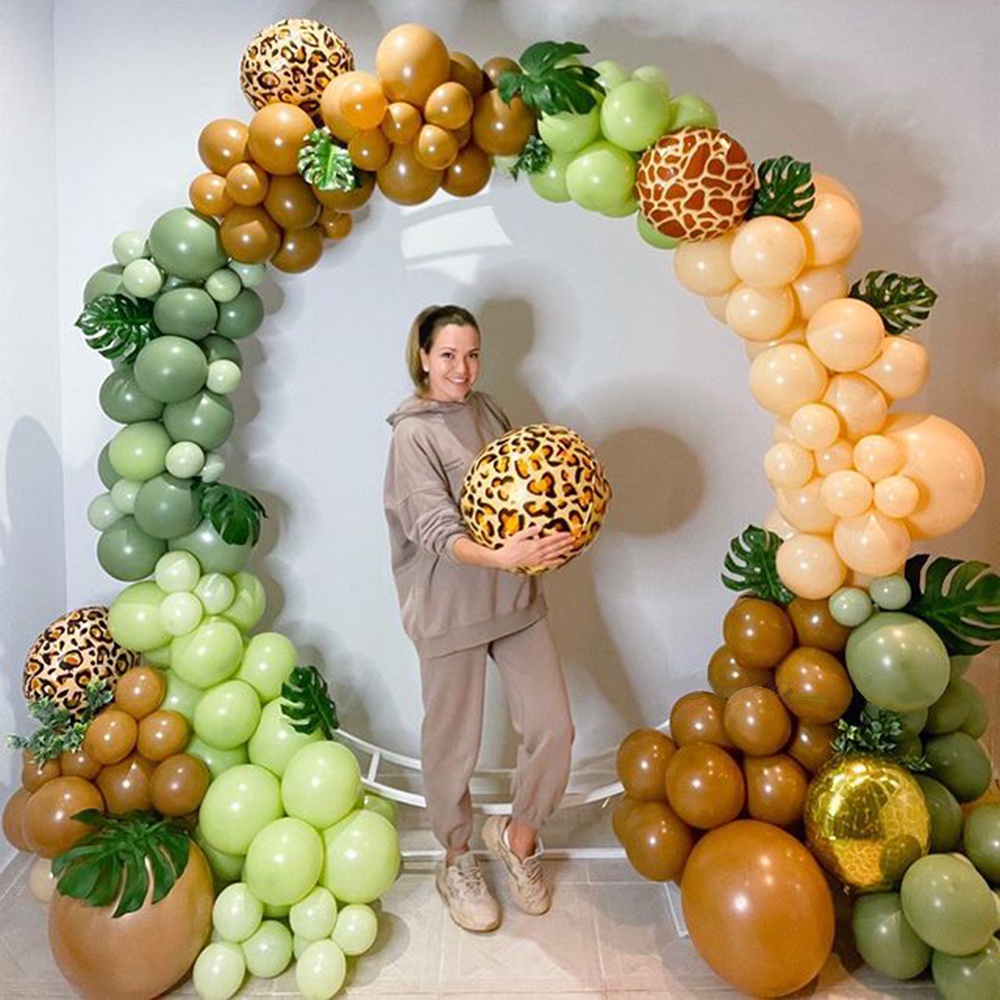 158Pcs/set Jungle Party Balloon Garland Arch Kit Retro Bean Green Khaki ...