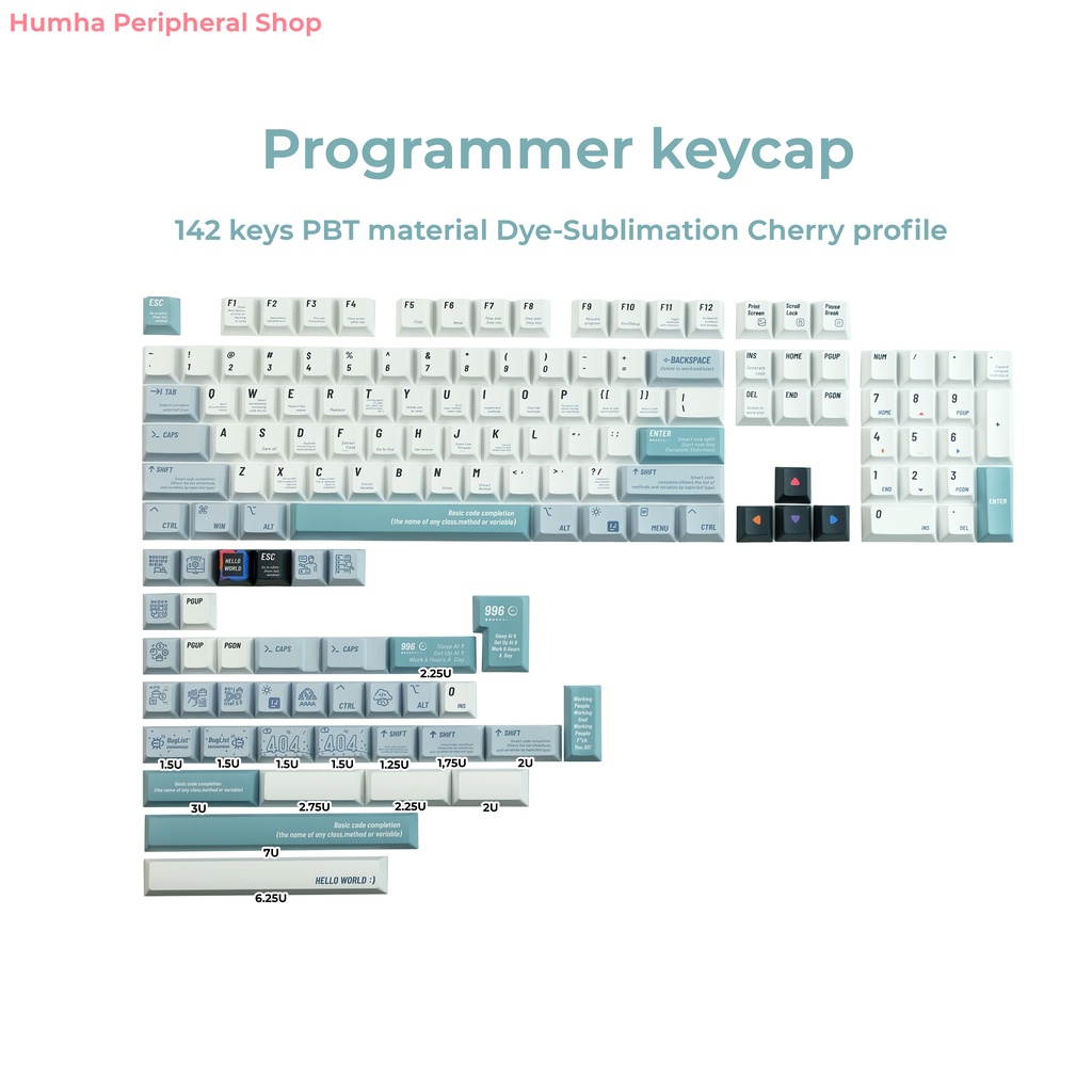 Humha Programmer keycap 142 keys PBT material Dye-Sublimation Cherry profile Mechanical Keyboard ...