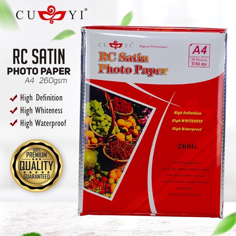 CUYI "RC" Satin A4 260 GSM Photo Paper / Inkjet Photo Paper (20 sheets / pack) | Shopee Philippines