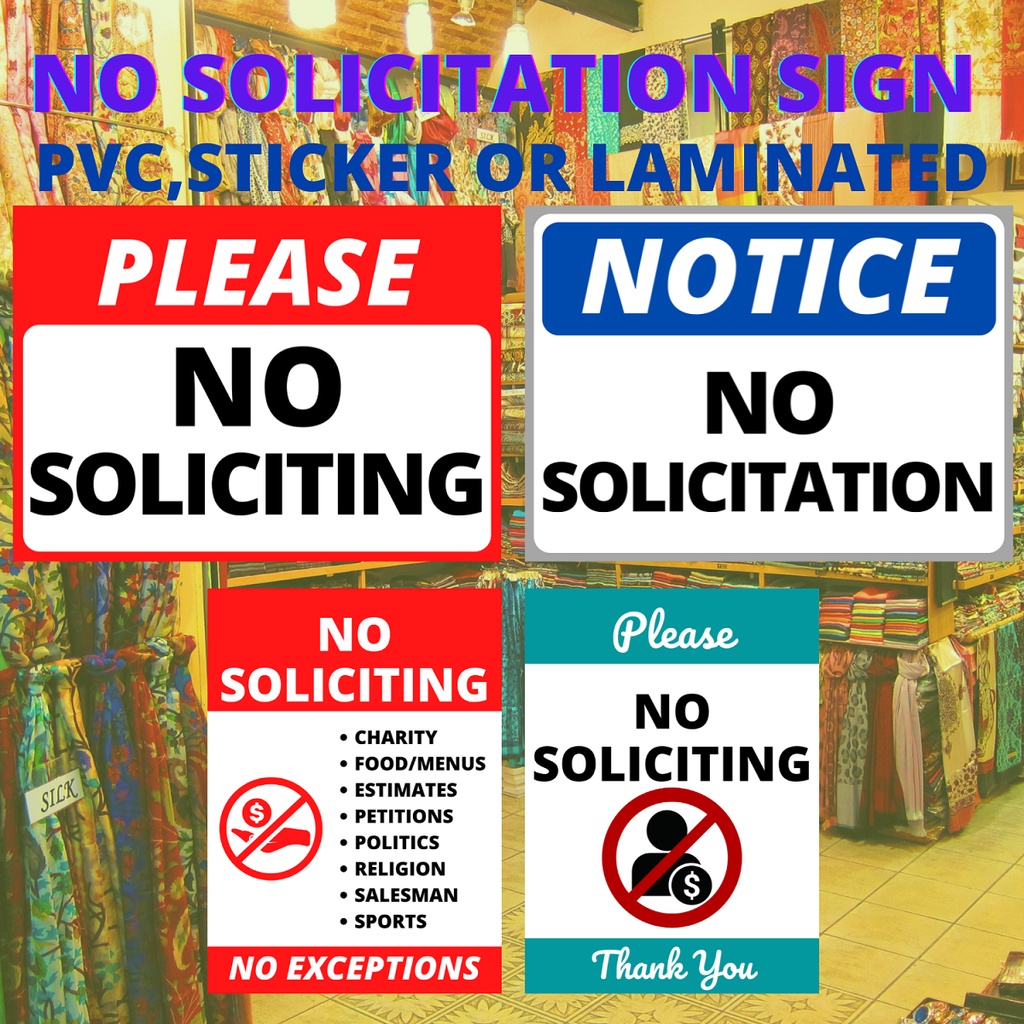 No Solicitation Soliciting Laminated Photo, PVC Plastic & Waterproof ...