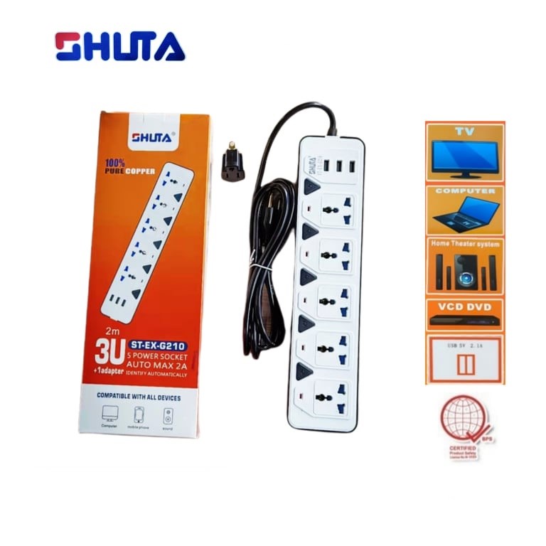 SHUTA G210 MULTIFUNCTIONAL POWER EXTENSION OUTLET USB PORTS OVERLOAD ...