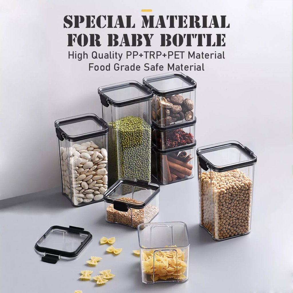 Airtight Dry Food Container Jar Canister Cereal Pasta Candy Transparent ...