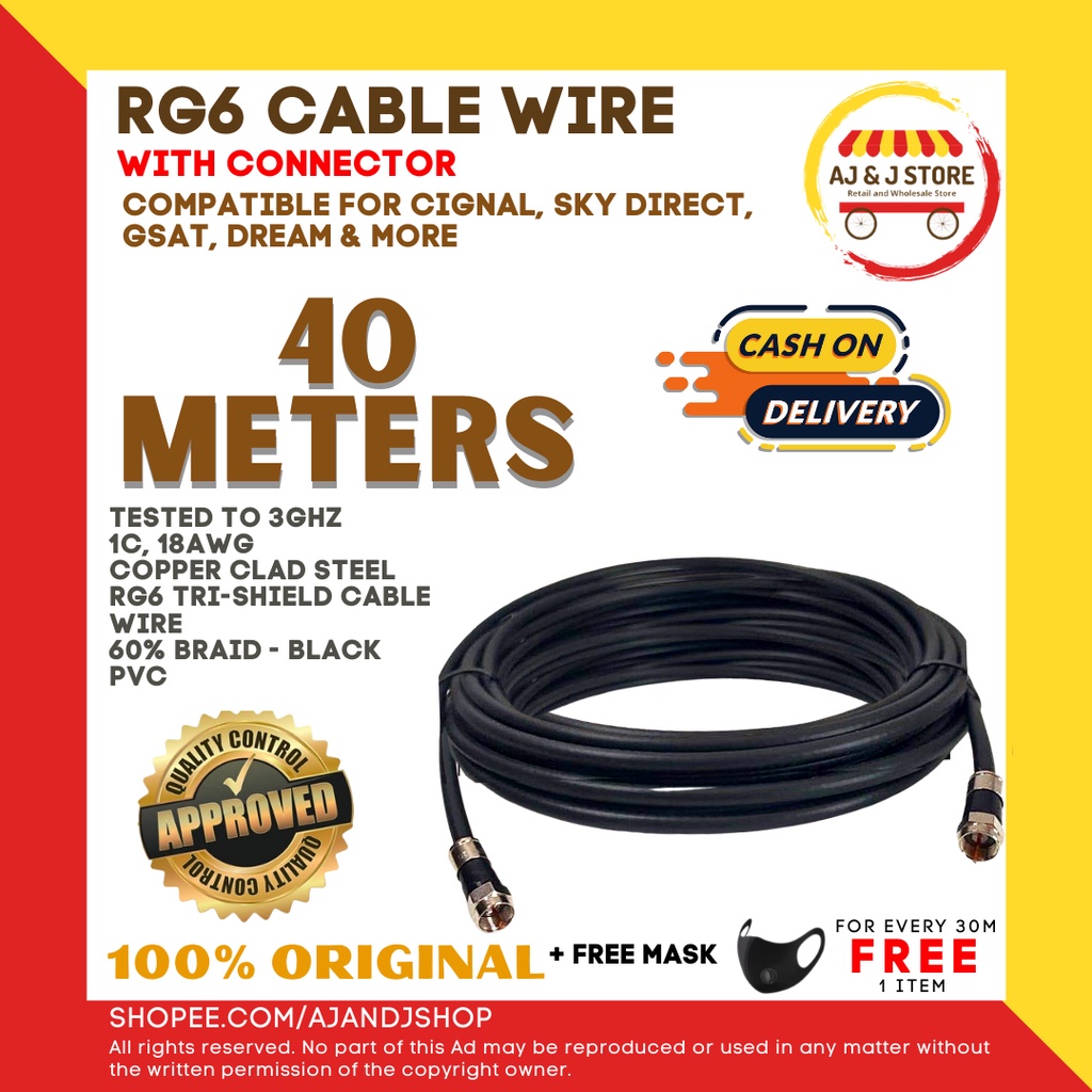 RG6 CABLE WIRE WITH CONNECTORS (10 METERS TO 300 METERS ) CUTTED OR ...