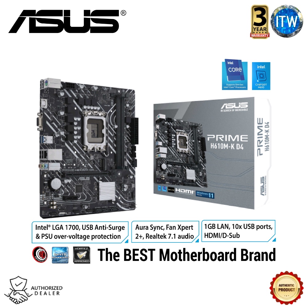 Asus Prime H610M-K DDR4 - Intel® H610 Chipset (LGA 1700) mic-ATX Motherboard | itw | Shopee ...