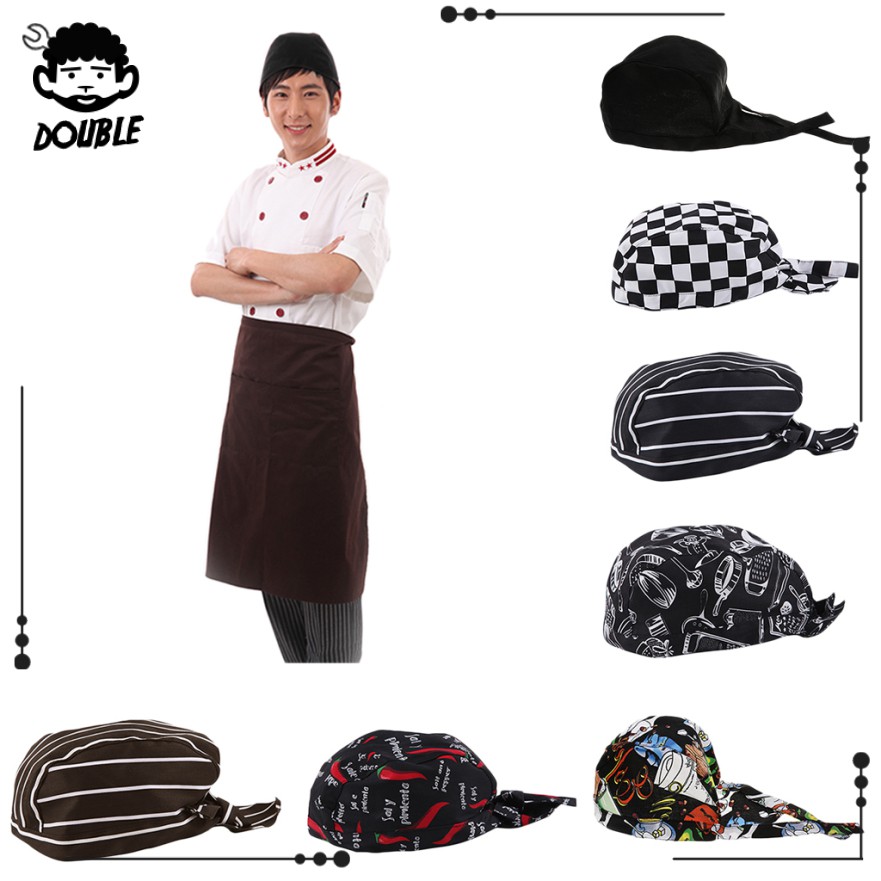 [DOUBLE] Chef Tie Back Cap Chef Headwrap Hat Kitchen Catering Cap ...