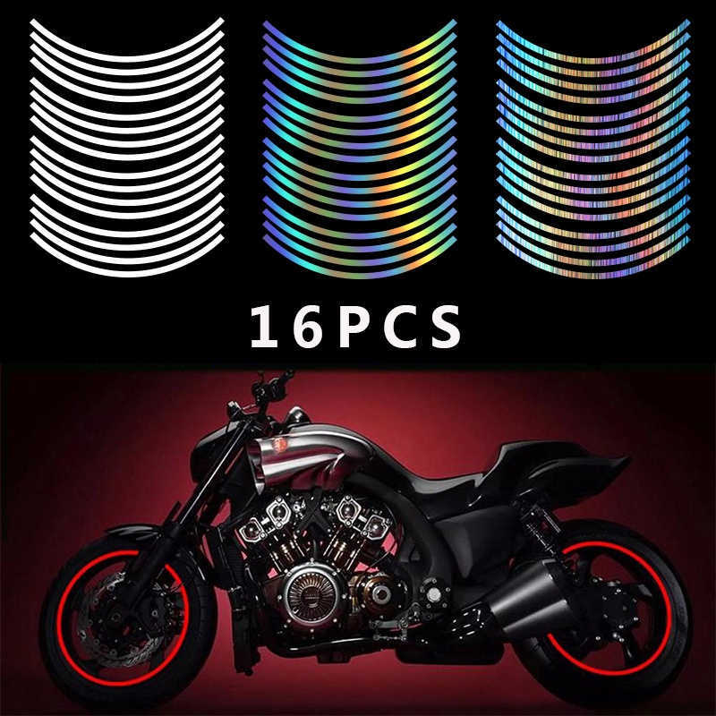 16Pcs Reflective Strips Stickers For Motorcycle Car Rim Decor Stripe ...