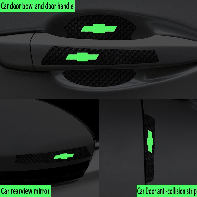 12Pcs Chevrolet Car Door Protector Luminous Carbon Fiber Door handle ...