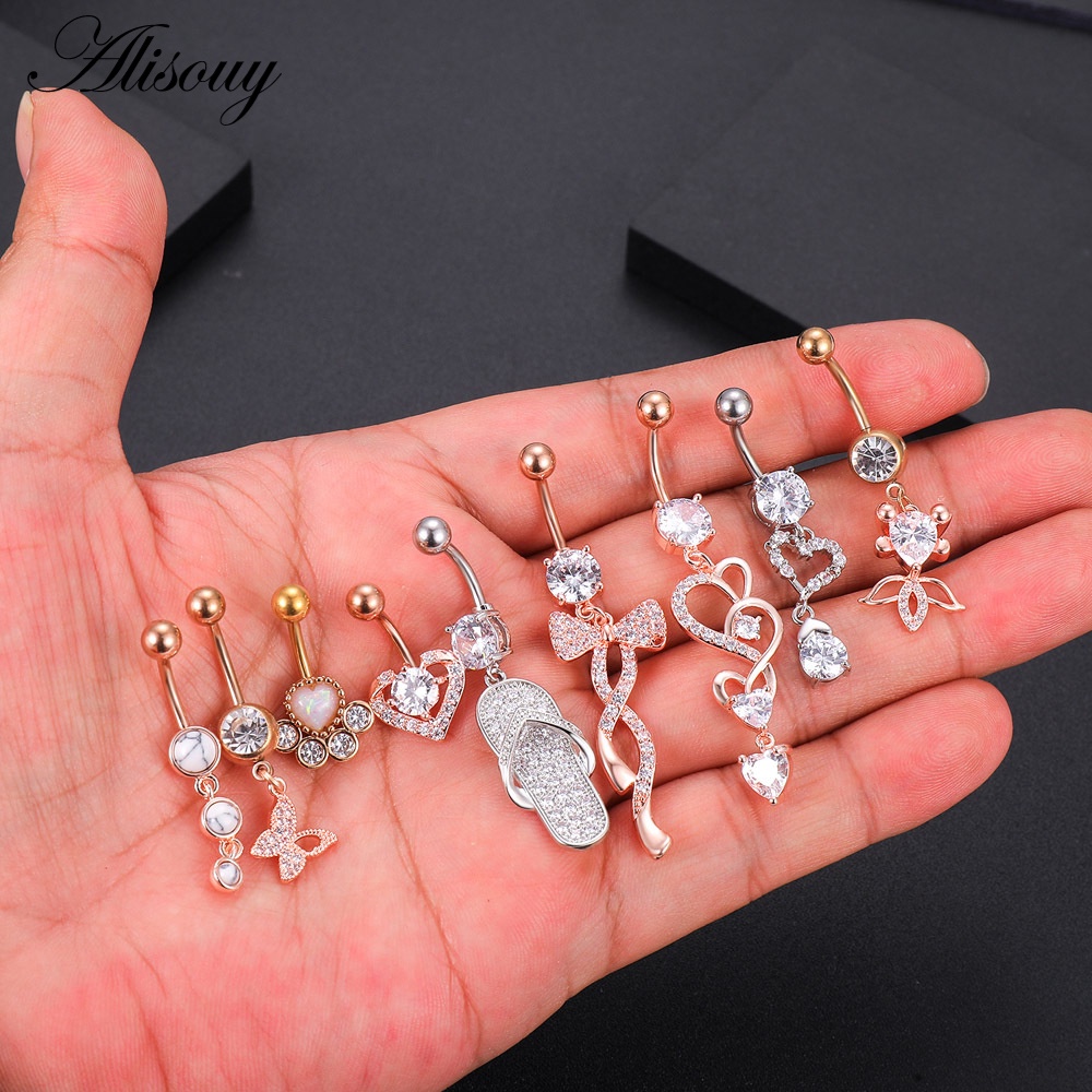 Alisouy 1PC Mixed Styles Dangled Navel Belly Button Rings Heart Star ...
