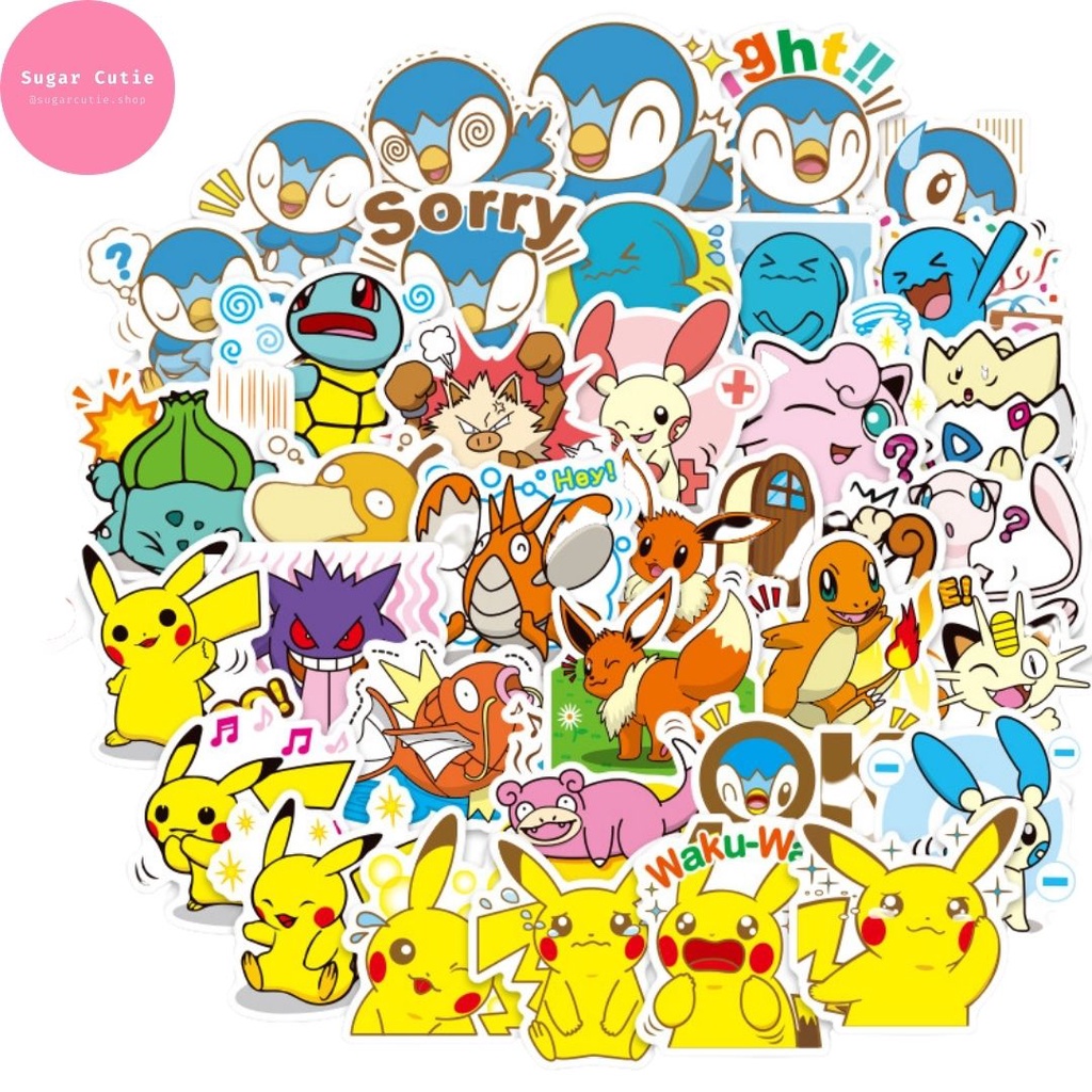 Poke Pikachu Cartoon Stickers 80 PVC Stickers Waterproof | Shopee ...