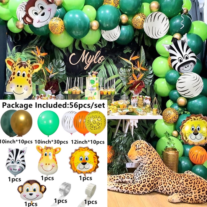 82pcs/set Jungle Safari Theme Party Balloon Garland Kit Animal Balloons ...