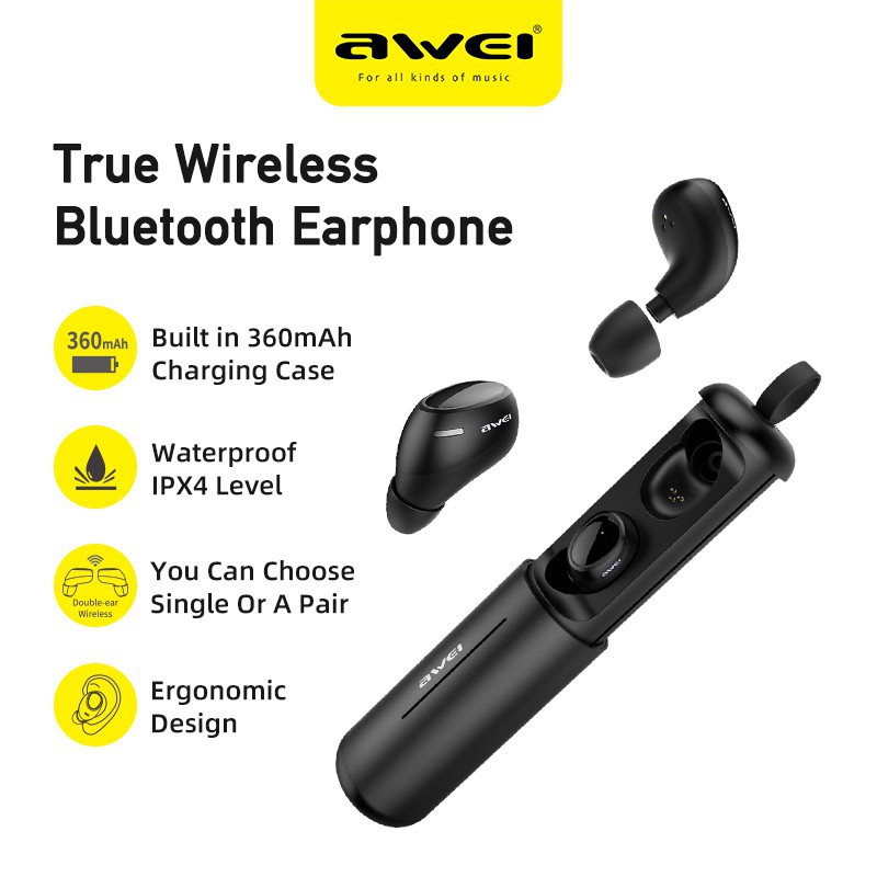 Awei T5 3D Wireless Earphone TWS Earbuds IPX4 Bluetooth 5.0 Stereo ...