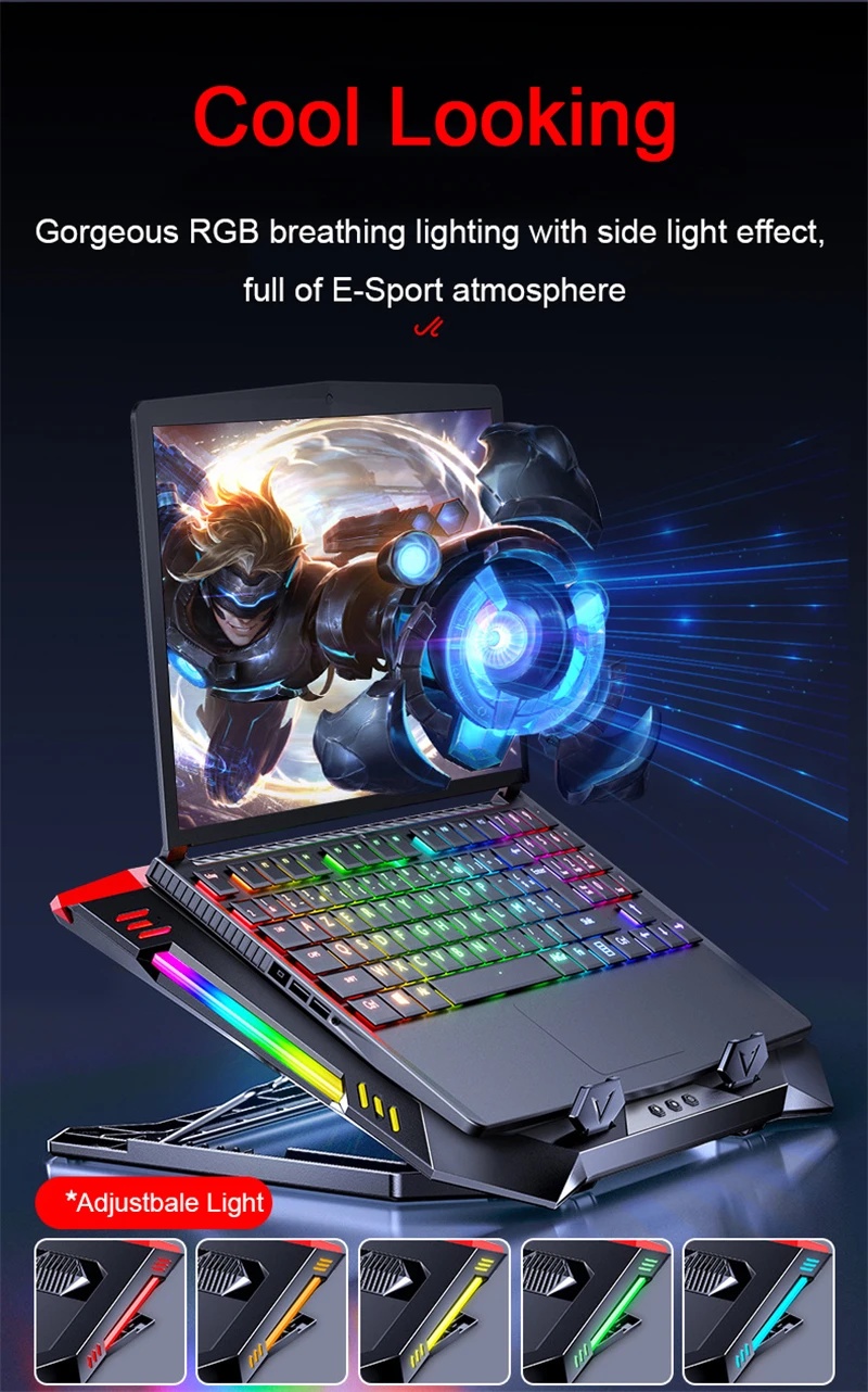 RGB Gaming Laptop Cooler Adjustable Notebook Stand 4500 RPM Powerful ...