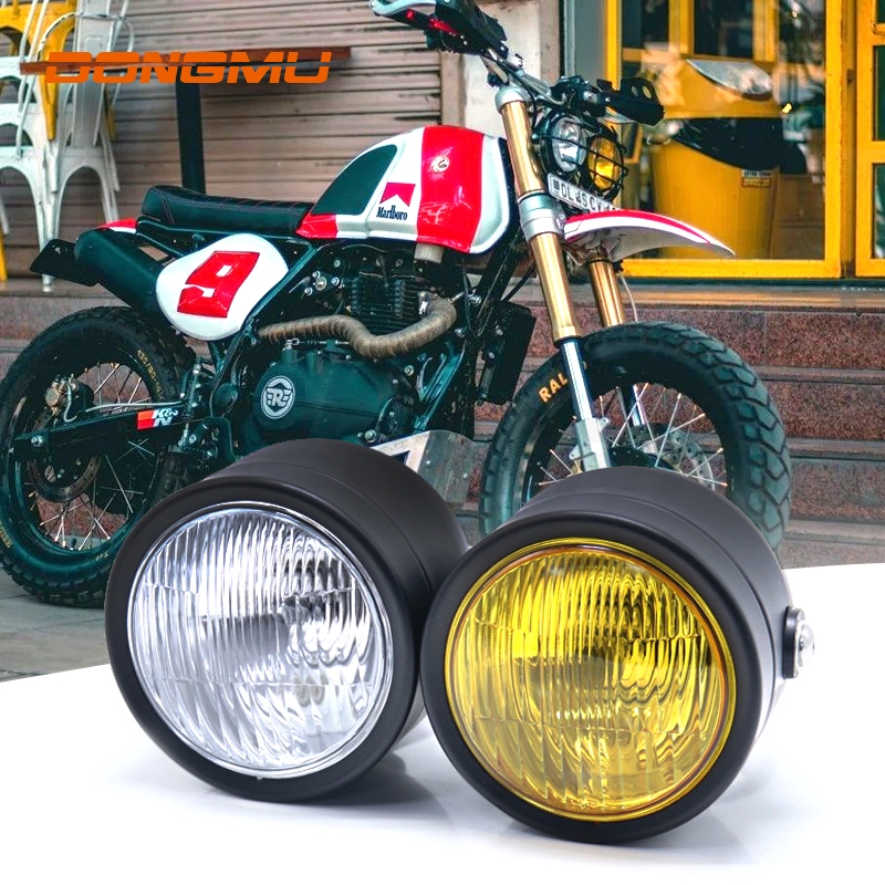 Universal Motorcycle 8.5in Iron Front Double Twin Round Headlight ...