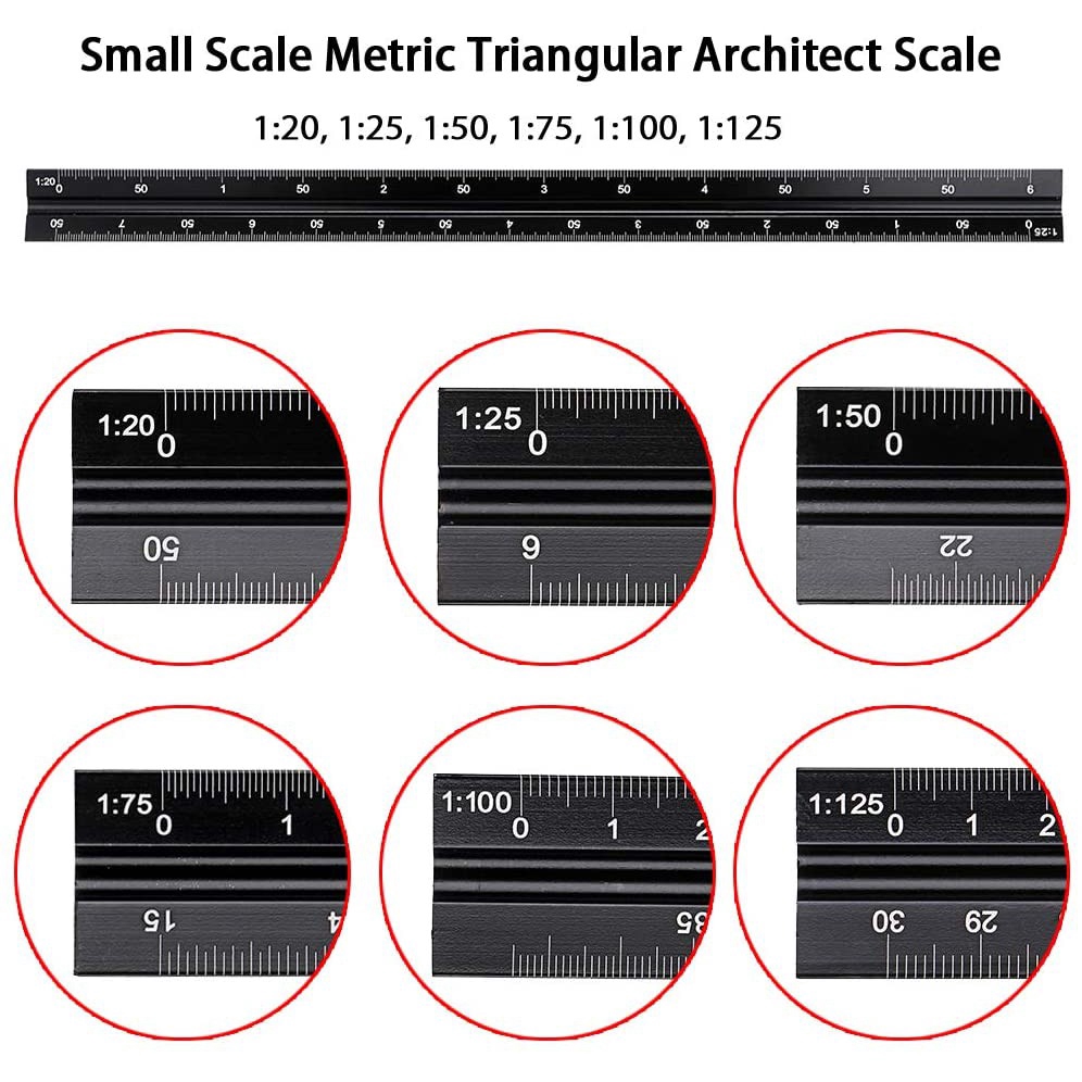Scale Ruler Aluminum Alloy 30cm Engineer Triangular Scale Architect ...