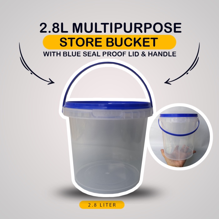 2.8 Liter Bucket Blue Lid Clear Storage Plastic Container Pail Canister ...