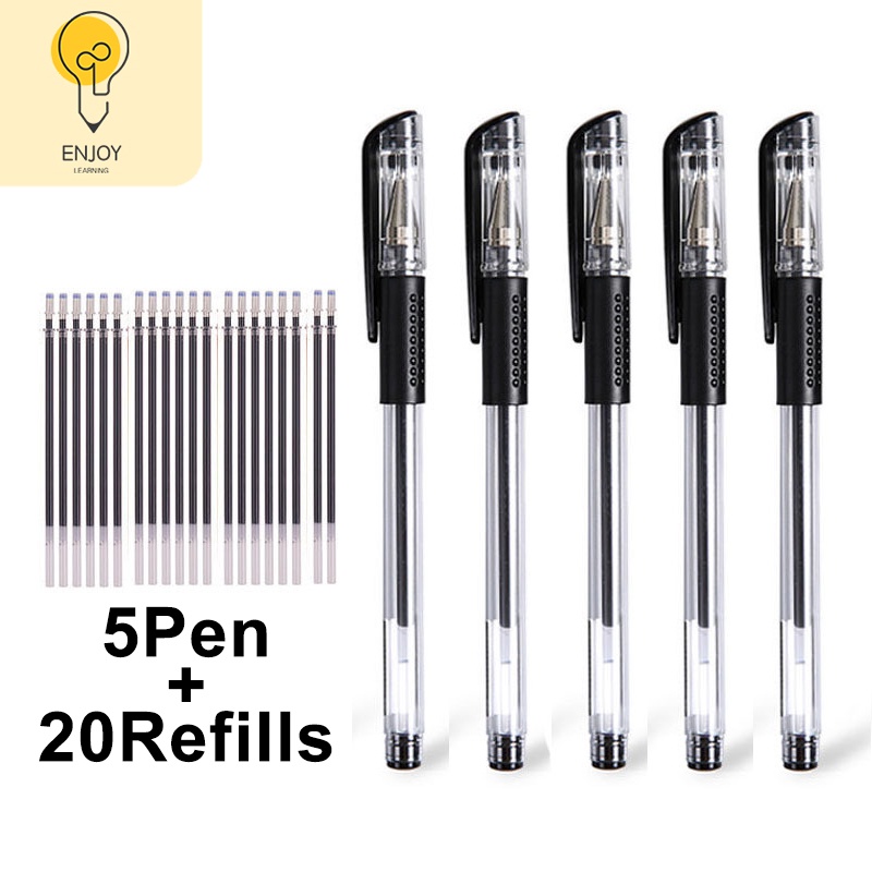 5 Pen + 20 Refill Ballpen Set Organizer Carbon Pen Gel pen black 0.5mm ...