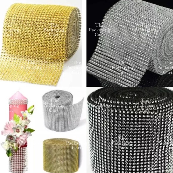Rhinestone Mesh Bling Mesh Diamond for Cake Decor Ribbon Gold Silver ...