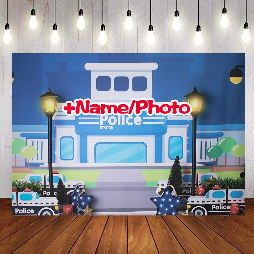Newborn Baby 1st Birthday Party Backdrops Boy Police Cake Smash ...