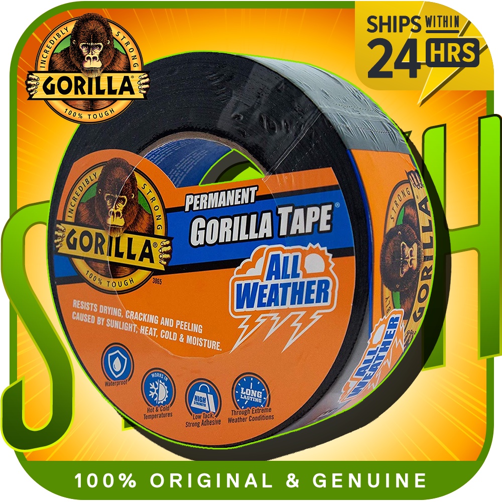 Gorilla All Weather Outdoor Waterproof Duct Tape 1.88" x 25 yd Black ...