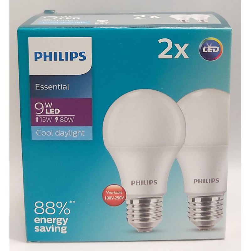 Philips Essential LED Bulb 9W E27 6500K(Twin Pack) | Shopee Philippines