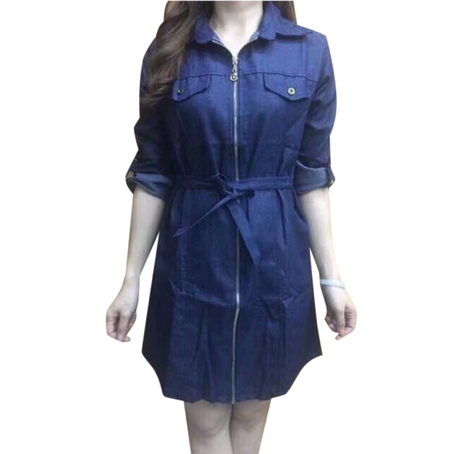Denim polo dress with belt maong dress office wear | Shopee Philippines