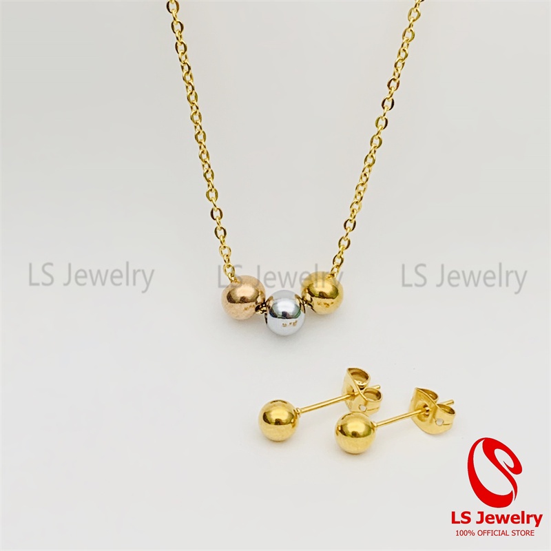 LS jewelry Stainless Steel 18K Gold Plated Pendant Necklace Stud ...
