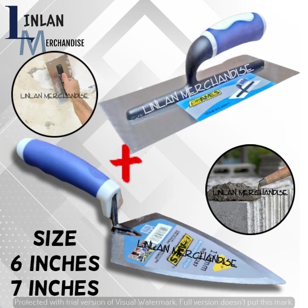 1 SET (6inch/7inch) Cement Trowel and Plastering Trowel with Rubber ...