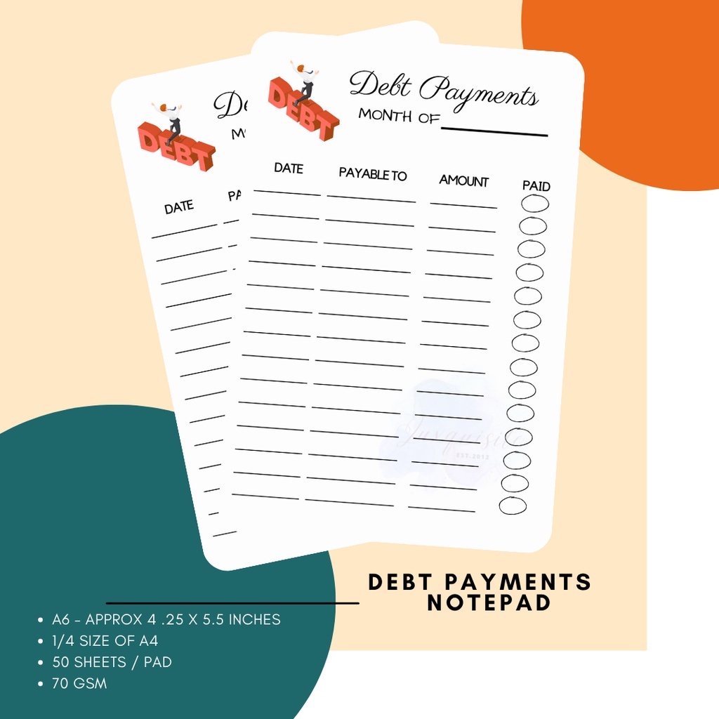 Debt Payments Planner Notepad / Memo Pad (Non-Sticky-Tearable) A6 Size ...