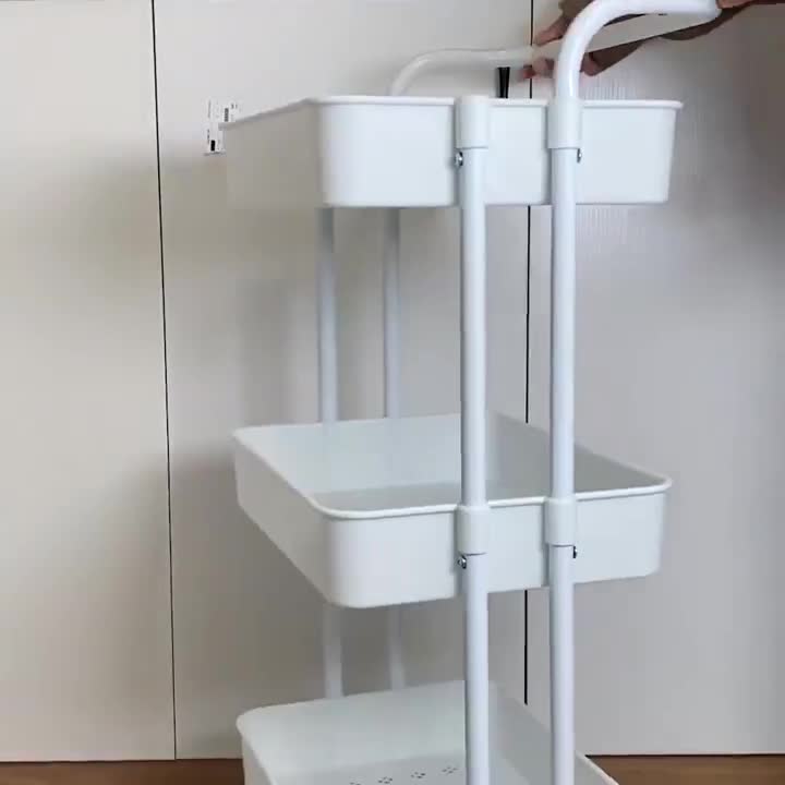 3 Tier Multi-functional Plastic Tray Trolley Rack with Handle Storage ...