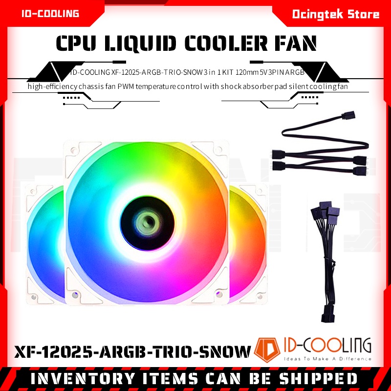 ID-COOLING XF-12025-ARGB-TRIO-SNOW 3 in 1 KIT 120mm 5V 3PIN ARGB high-efficiency chassis fan PWM ...