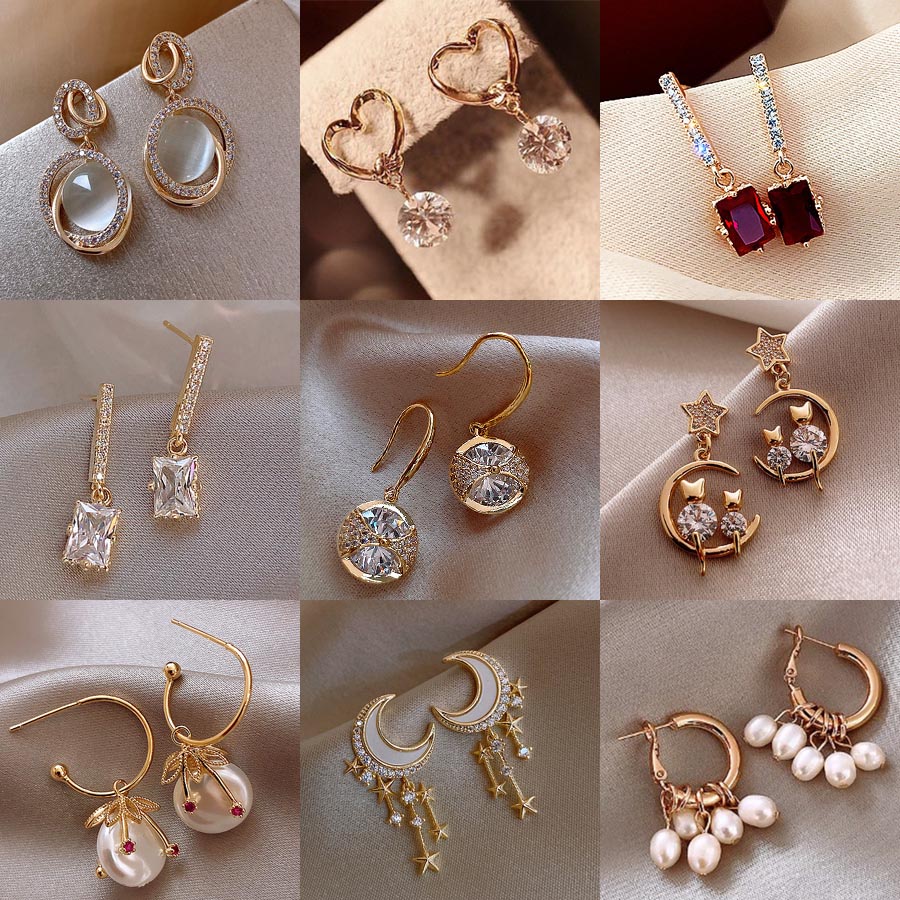 Trendy Round Simple Crystal Dangle Earrings For Women Fashion Sweet ...