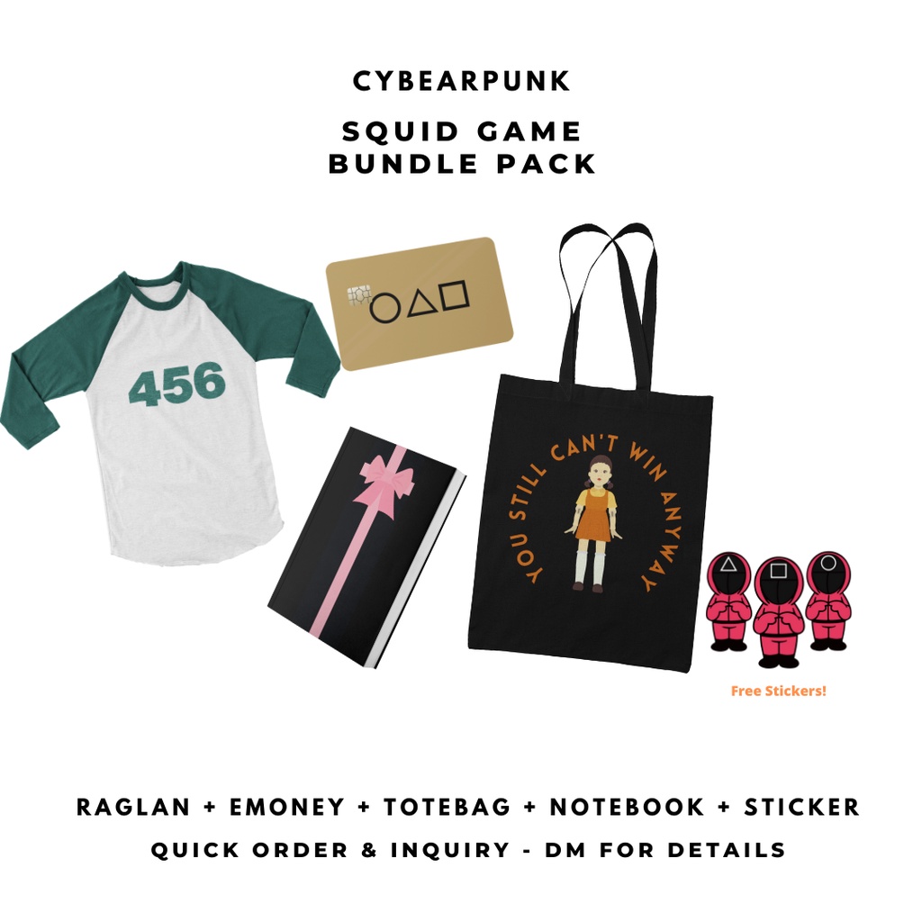 Squid Game Bundle Pack (Shirt + Emoney + Notebook + Totebag + Sticker ...