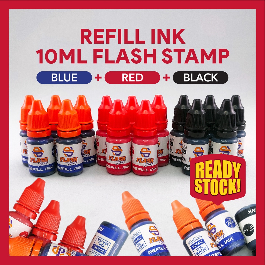 Refill Ink Flash Stamp 10ml Bottle Red / Black / Blue - Oil Base ...