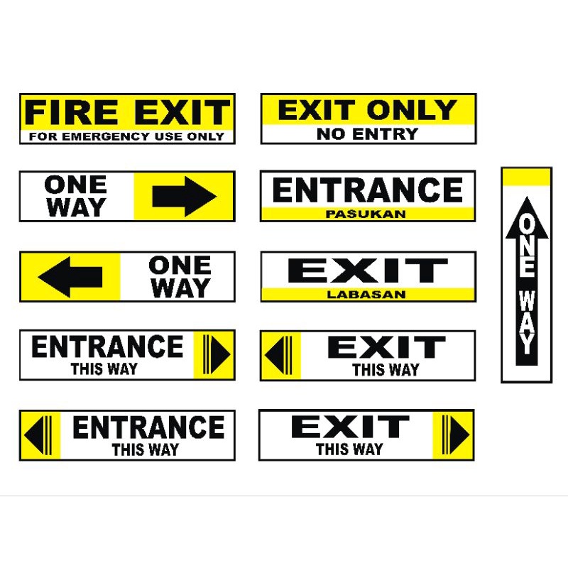 Signage for establishments Yellow signage Directional signage Entrance ...
