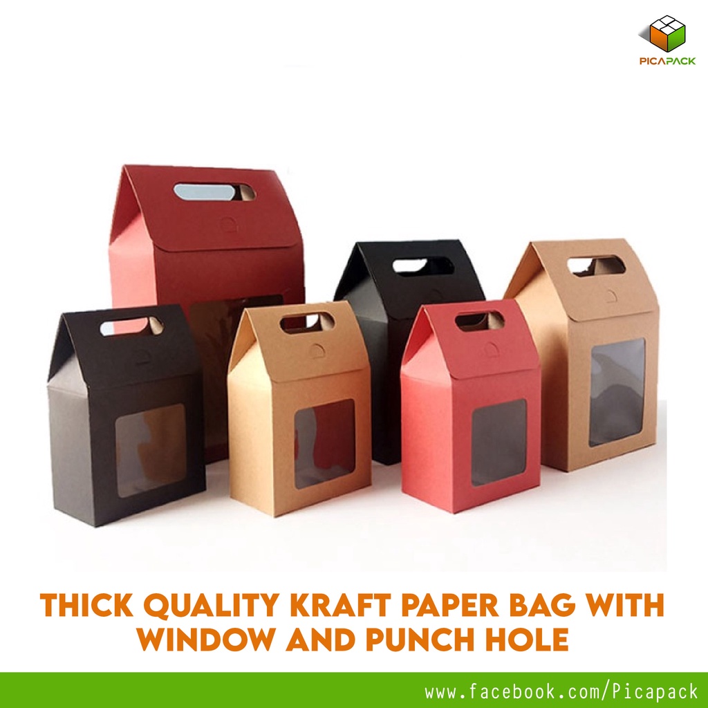 1pc Thick Quality Kraft Brown/Black Paper Bag with window Flip window ...