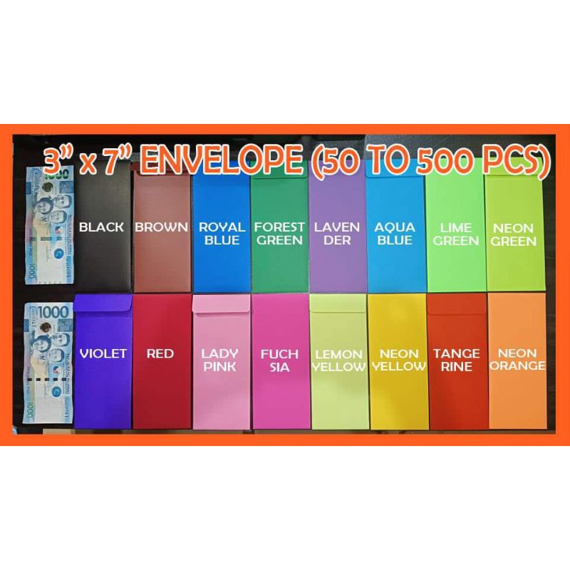 50pcs to 200pcs 3"x7" Coin/ Money/ Salary / Cash Gift / Ipon Challenge / Pay Envelope (Small ...