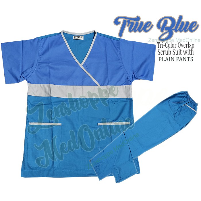 Tri-Color Overlap Scrub Suit with Plain Pants (True Blue) [LCR ...