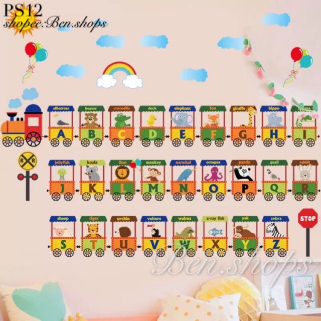 3D Alphabet Train Wall Sticker Waterproof pvc easy removable decorate ...