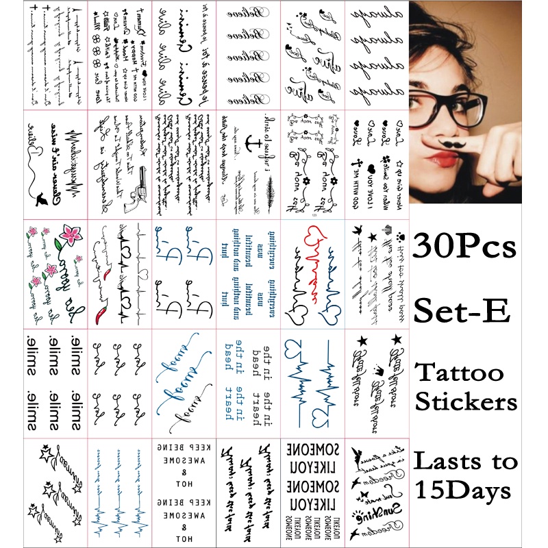 30pcs/set Temporary Tattoo Sticker Waterproof Body Art Love Wave ...