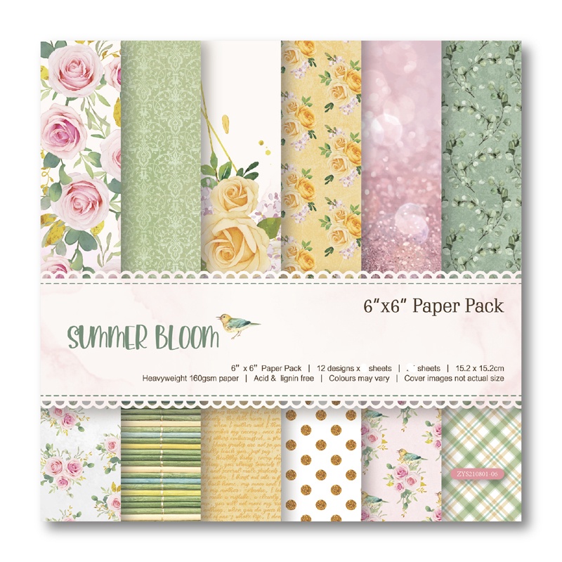 Paper Pack 6"x6"Summer Bloom 12 sheet Art Background Paper Card Making DIY Scrapbook Paper Craft ...